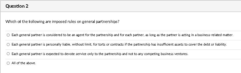 Solved Which of the following are imposed rules on general | Chegg.com