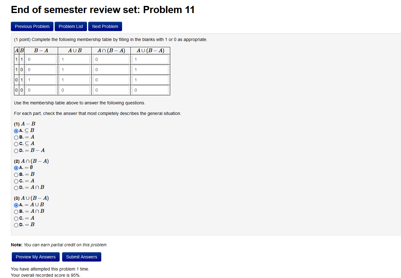 Complete the following membership table by filling in | Chegg.com