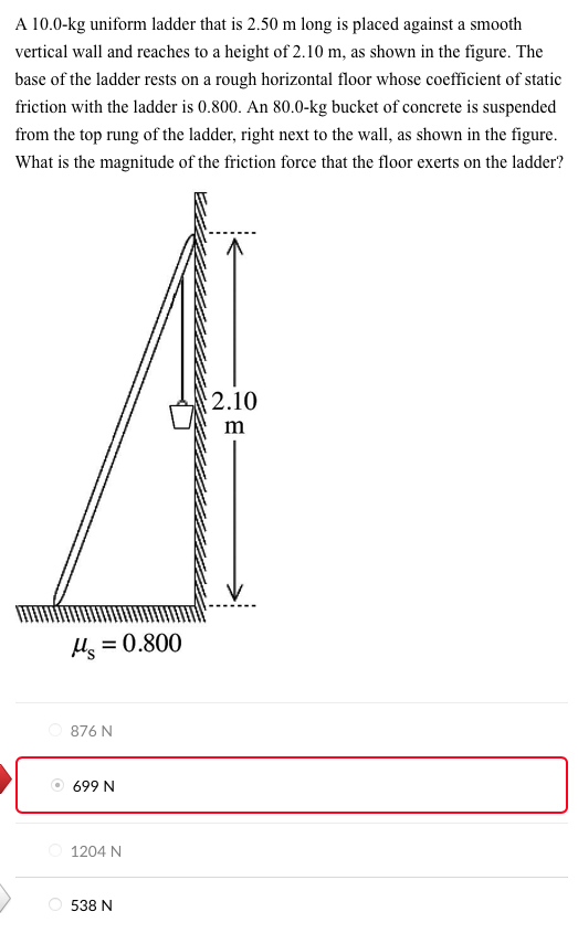 Solved A 10.0-kg uniform ladder that is 2.50m ﻿long is | Chegg.com