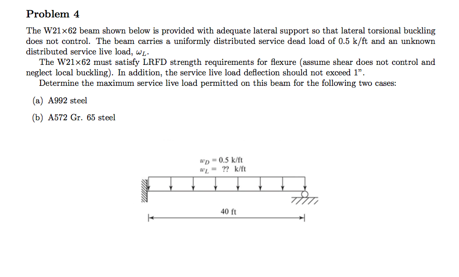 Solved Problem 4 The W21x62 beam shown below is provided | Chegg.com