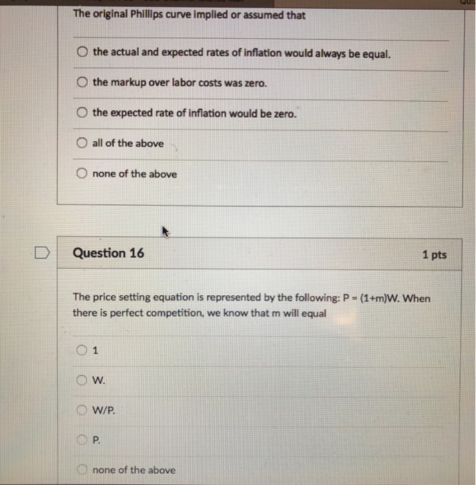 Solved The original Phillips curve implied or assumed that | Chegg.com
