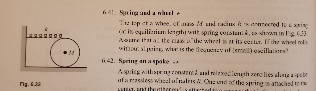 Solved 6.41. Spring and a wheel The top of a wheel of mass M | Chegg.com