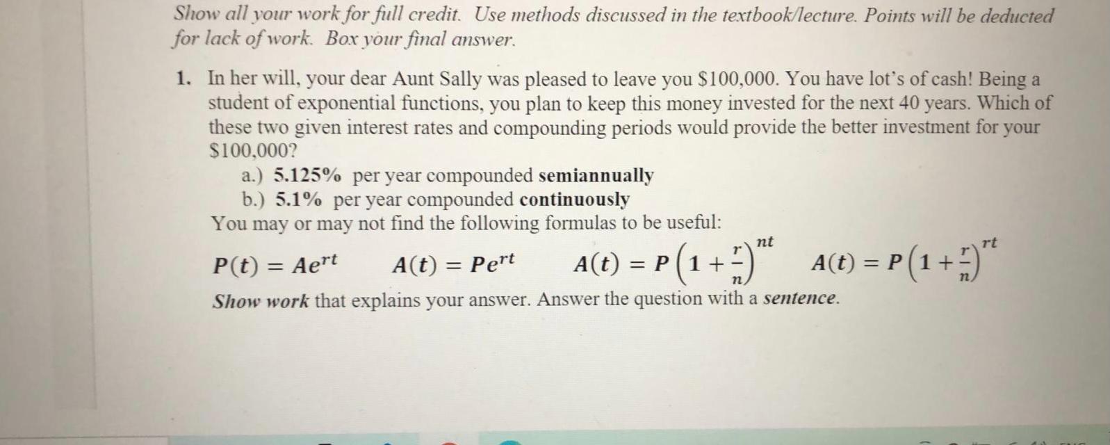 Solved Show all your work for full credit. Use methods | Chegg.com