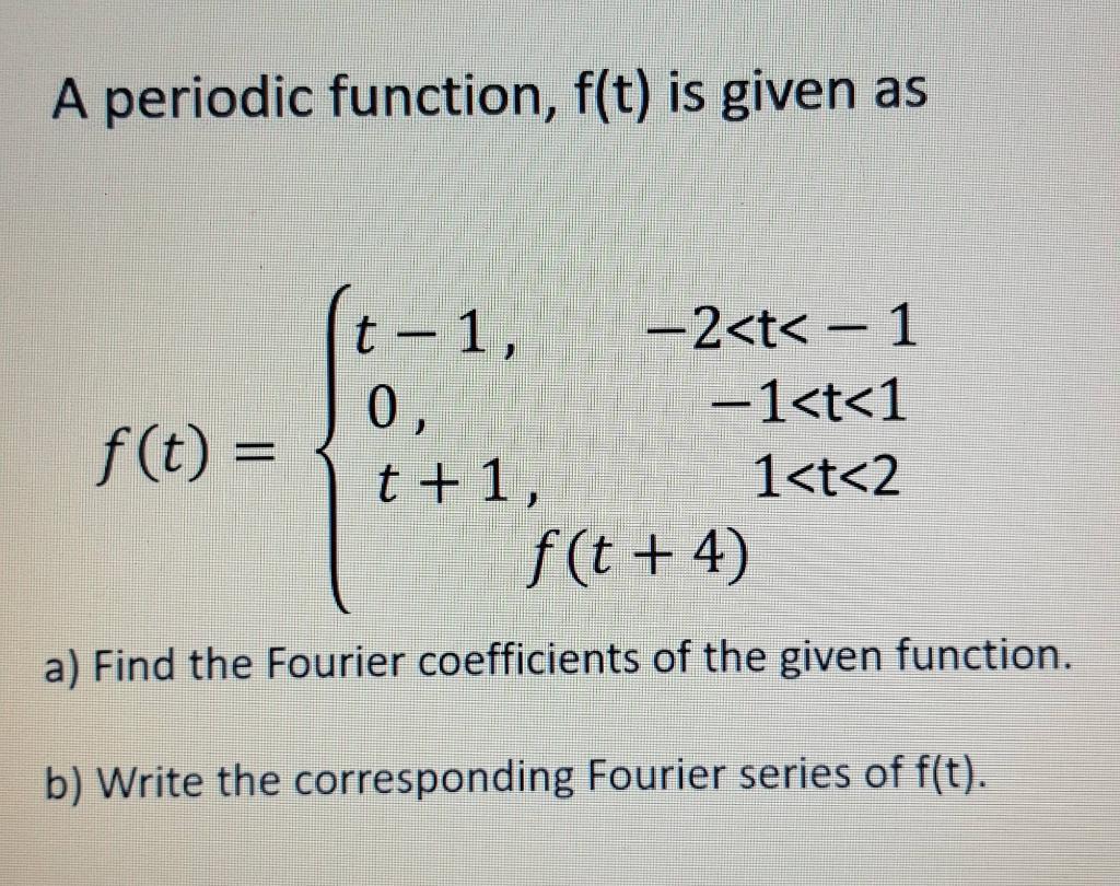 Solved A periodic function, f(t) is given as t-1, -2 | Chegg.com