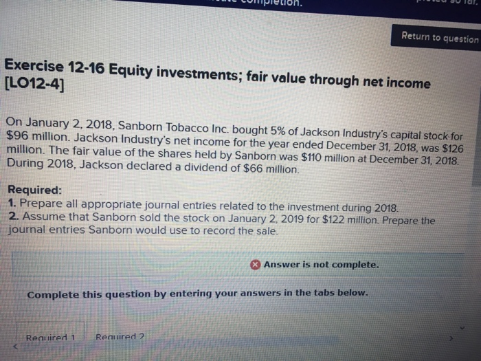 Solved Return to question Exercise 12-16 Equity investments; | Chegg.com