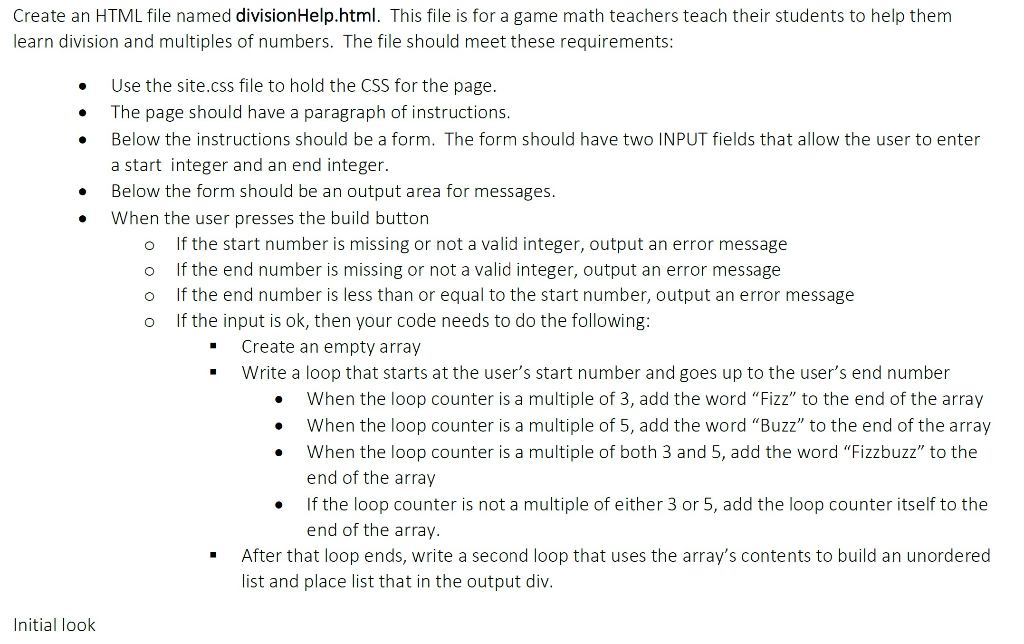 Solved Create an HTML file named divisionHelp.html. This | Chegg.com