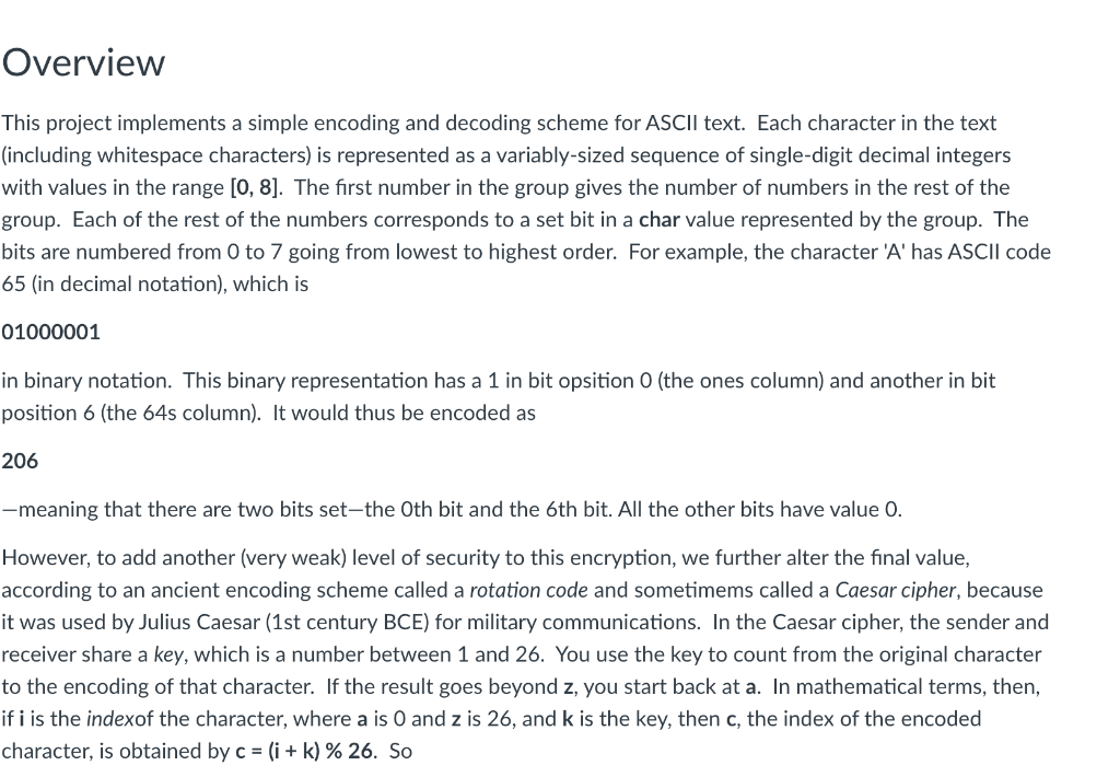 Solved This project implements a simple encoding and | Chegg.com