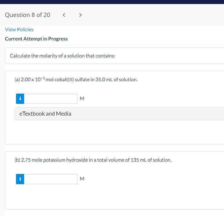 Solved Calculate the molarity of a solution that contains: | Chegg.com