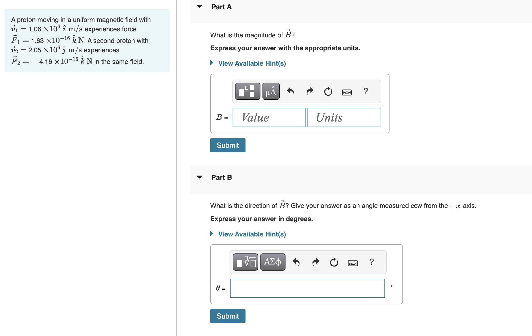 Solved Part AA proton moving in a uniform magnetic field | Chegg.com