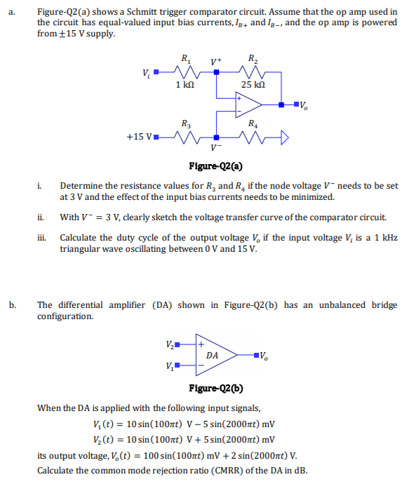 Solved a. Figure-Q2 (a) shows a Schmitt trigger comparator | Chegg.com