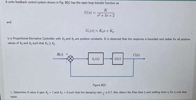 Solved A unity feedback control system shown in Fig. BQ1 has | Chegg.com