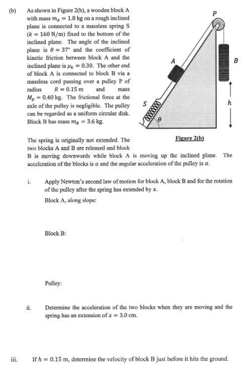 Solved (b) B As shown in Figure 2(b), a wooden block A with | Chegg.com