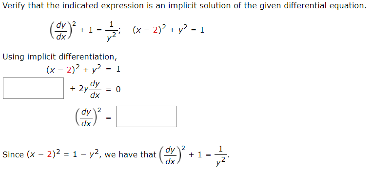 Solved Verify that the indicated expression is an implicit | Chegg.com