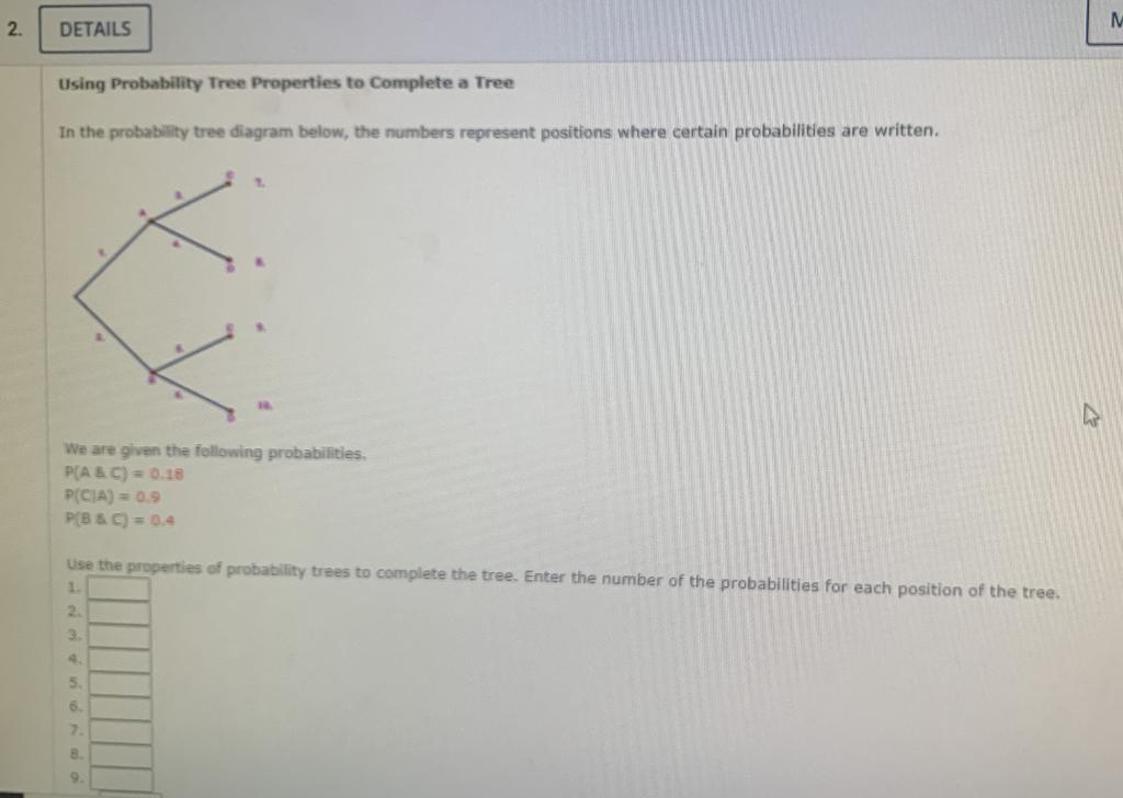 Solved Using Probability Tree Properties to Complete a Tree | Chegg.com
