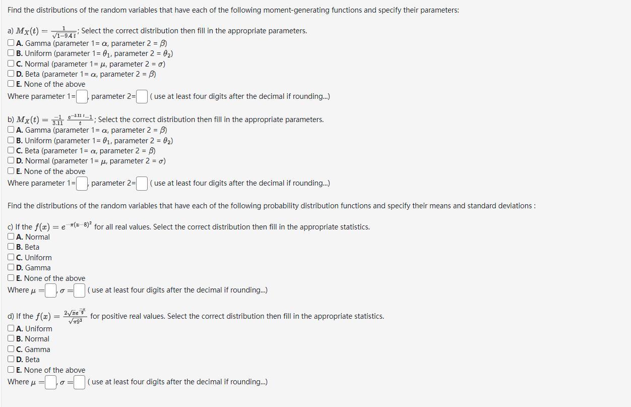 Solved Find the distributions of the random variables that | Chegg.com