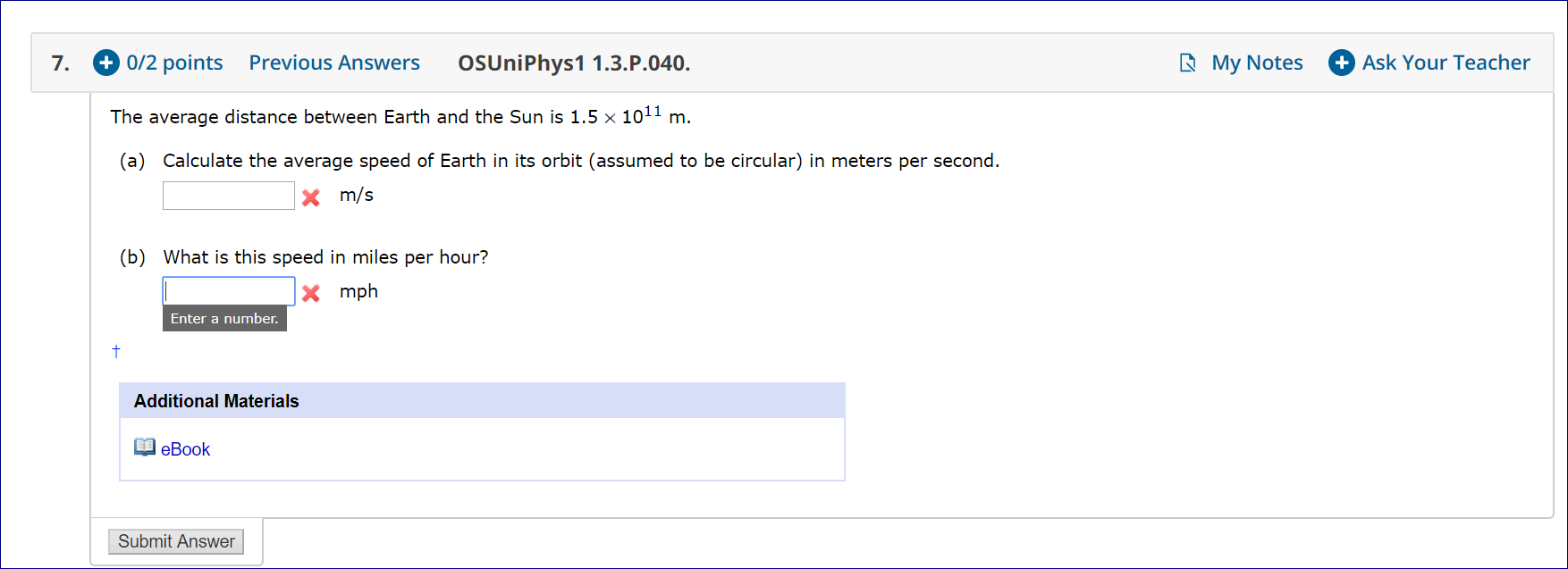 Solved 7. + 0/2 points Previous Answers OSUniPhys1 | Chegg.com Solved 7. + 0/2 points Previous Answers OSUniPhys1 | Chegg.com