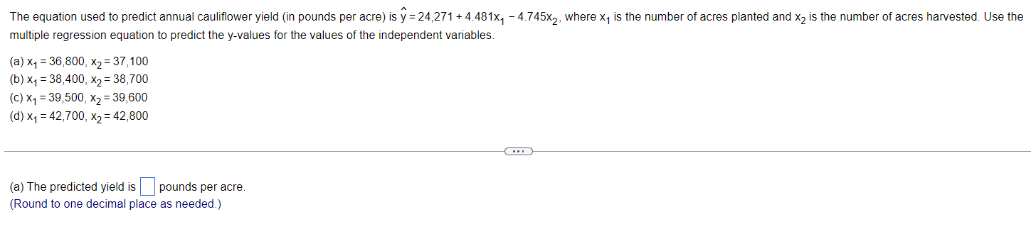 Solved multiple regression equation to predict the y-values | Chegg.com