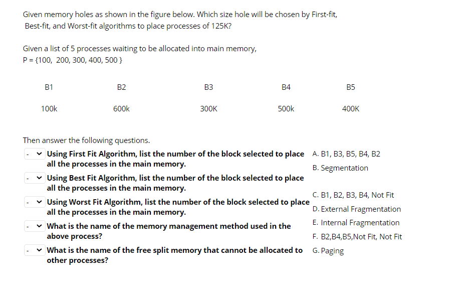 Solved Given memory holes as shown in the figure below. | Chegg.com