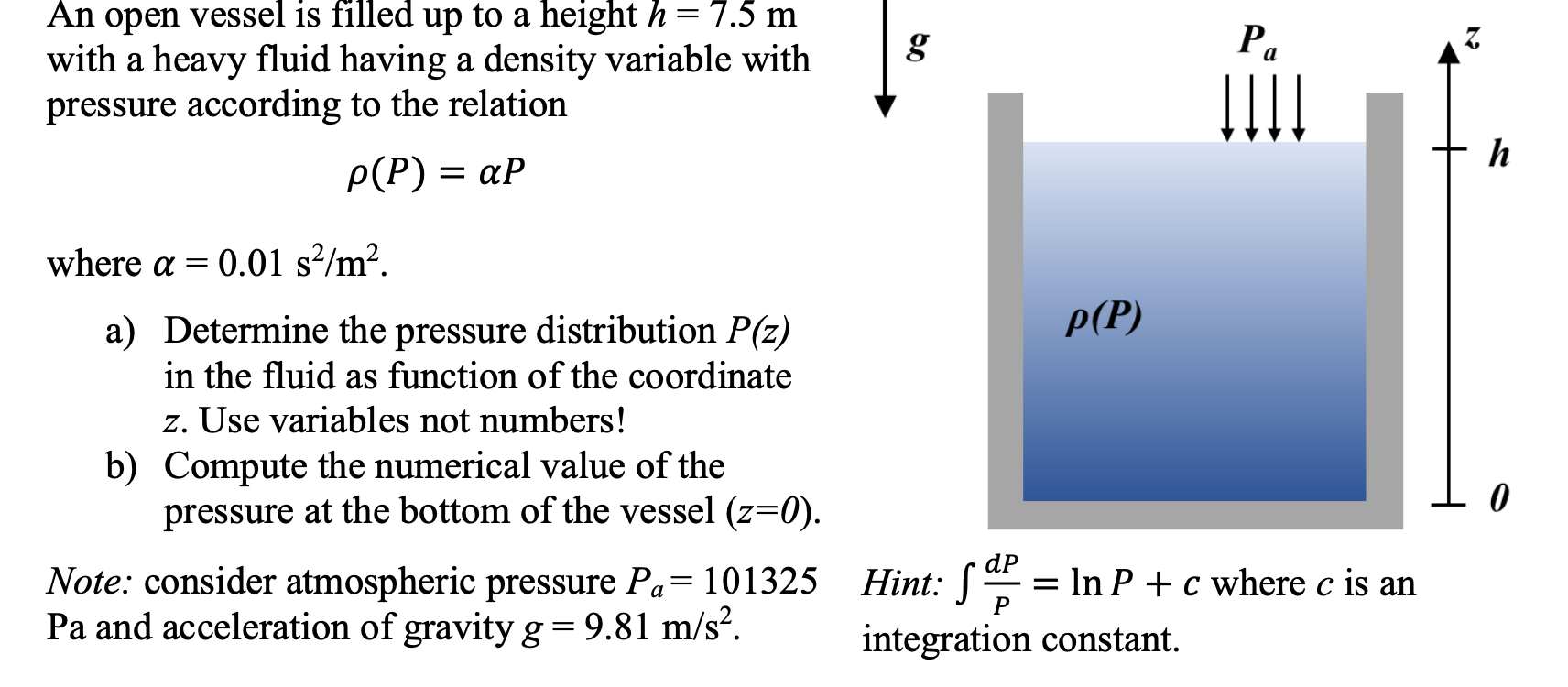 Solved ora An open vessel is filled up to a height h= 7.5 m | Chegg.com