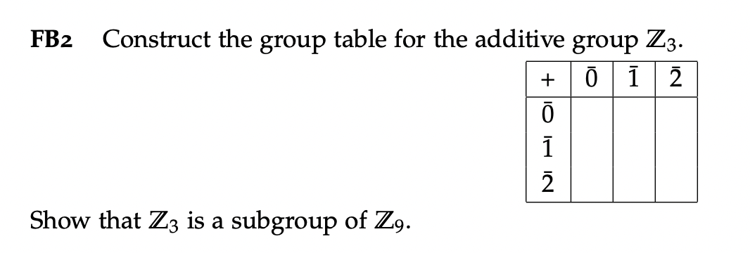 Solved When showing that Z3 is a subgroup of Z9, prove that | Chegg.com
