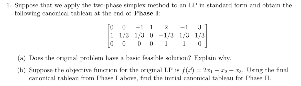Solved Suppose that we apply the two-phase simplex method to | Chegg.com
