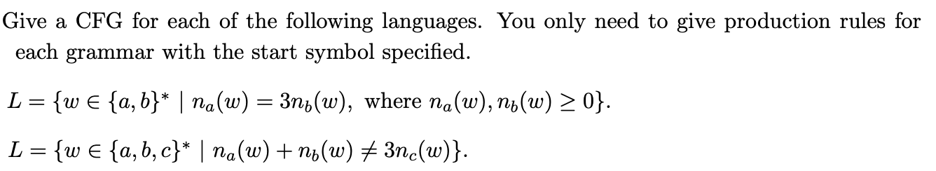 Solved Give a CFG for each of the following languages. You | Chegg.com