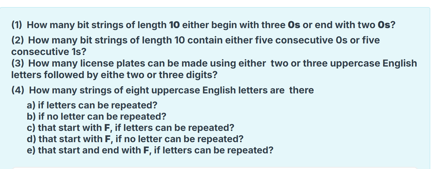 Solved (1) ﻿How many bit strings of length 10 ﻿either begin | Chegg.com