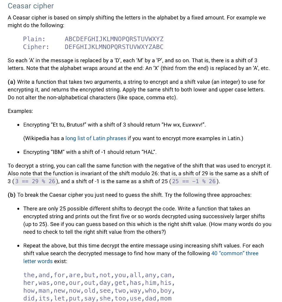 Solved Ceasar cipher A Ceasar cipher is based on simply | Chegg.com