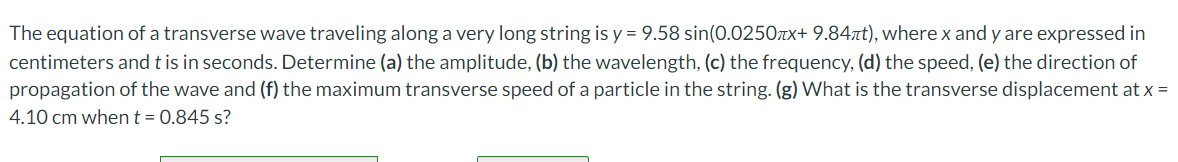 Solved The equation of a transverse wave traveling along a | Chegg.com