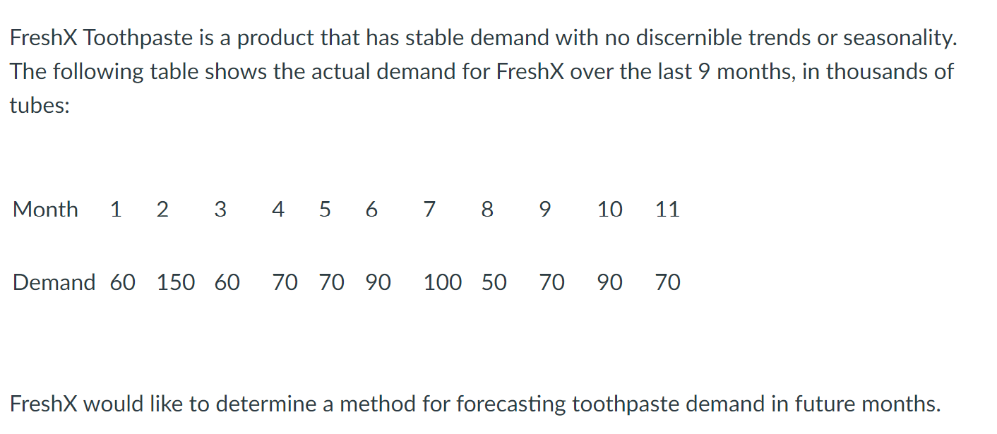 Solved FreshX Toothpaste is a product that has stable demand | Chegg.com