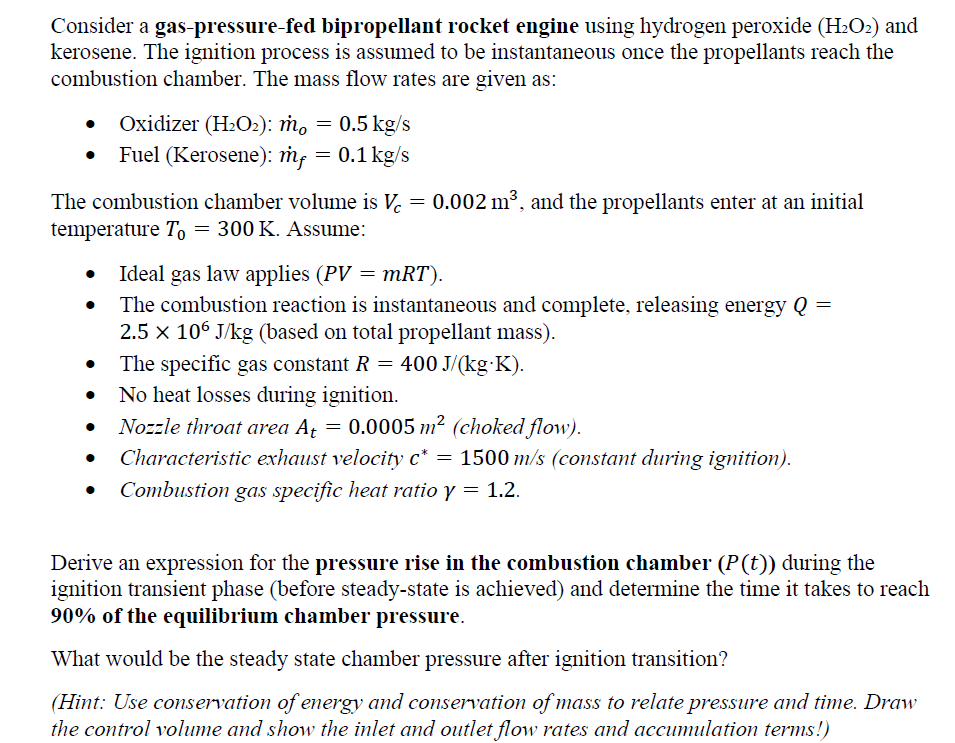 Solved Consider a gas-pressure-fed bipropellant rocket | Chegg.com