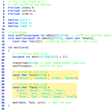 Solved 15 1 // Fig. 7.24: fig07_24.C 2 // Card shuffling and | Chegg.com
