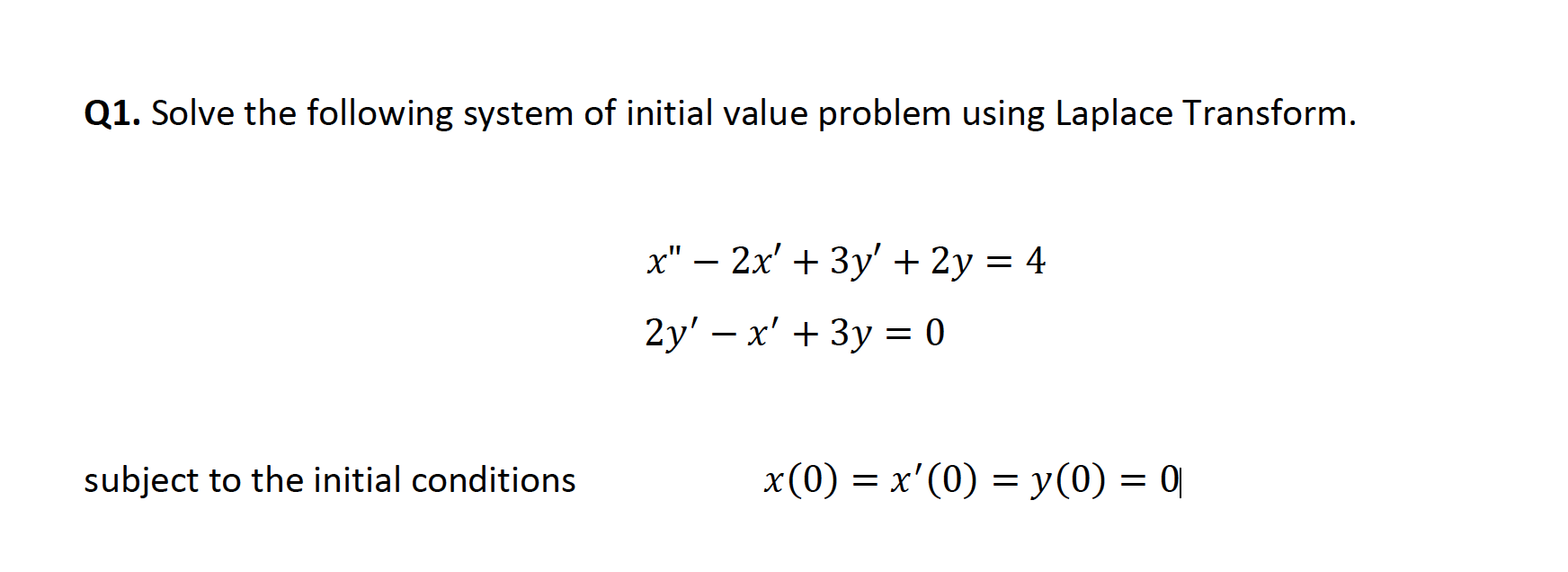Solved Q1. Solve the following system of initial | Chegg.com