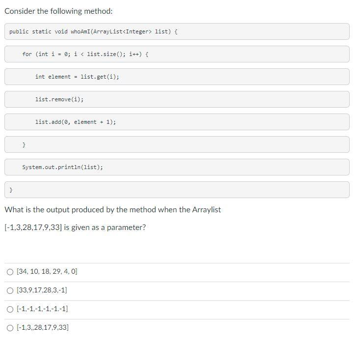 Solved Consider the following method: public static void who | Chegg.com