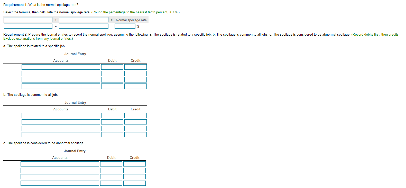 Solved Requirements 1. What is the normal spoilage rate? 2. | Chegg.com