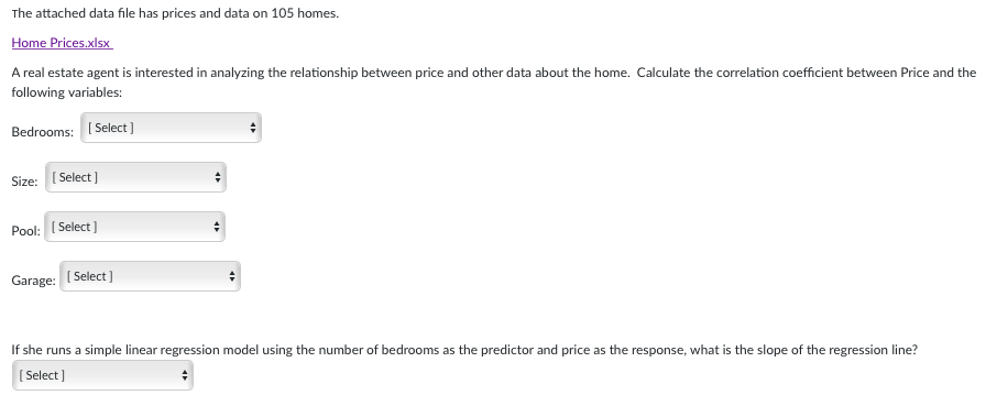 Solved The attached data file has prices and data on 105 | Chegg.com