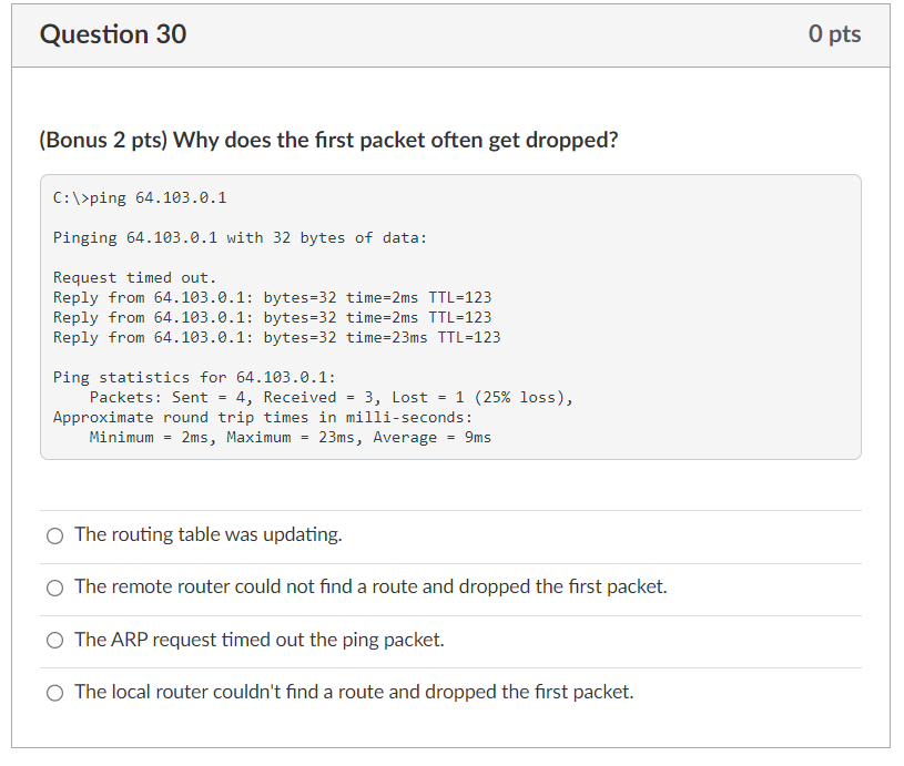 Solved Question 30(Bonus 2 ﻿pts) ﻿Why does the first packet | Chegg.com