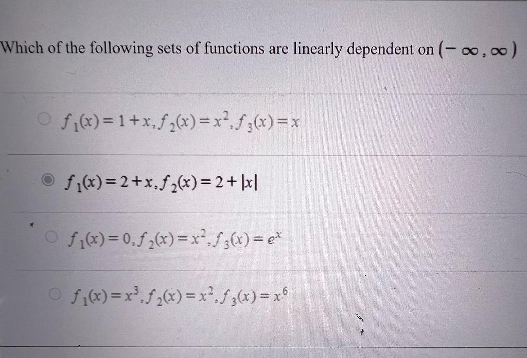 Solved Which of the following sets of functions are linearly | Chegg.com
