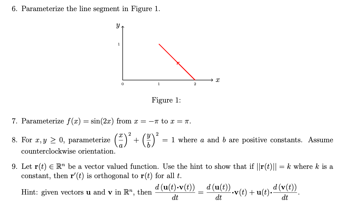 Solved 6. Parameterize the line segment in Figure 1. C 0 2 | Chegg.com