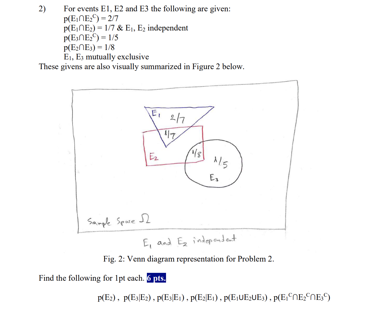 Solved 2) For events E1, E2 and E3 the following are given: | Chegg.com