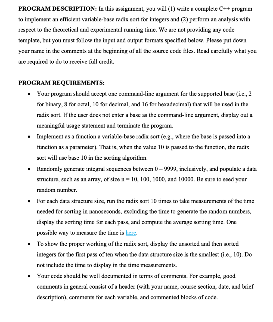 PROGRAM DESCRIPTION: In this assignment, you will (1) | Chegg.com