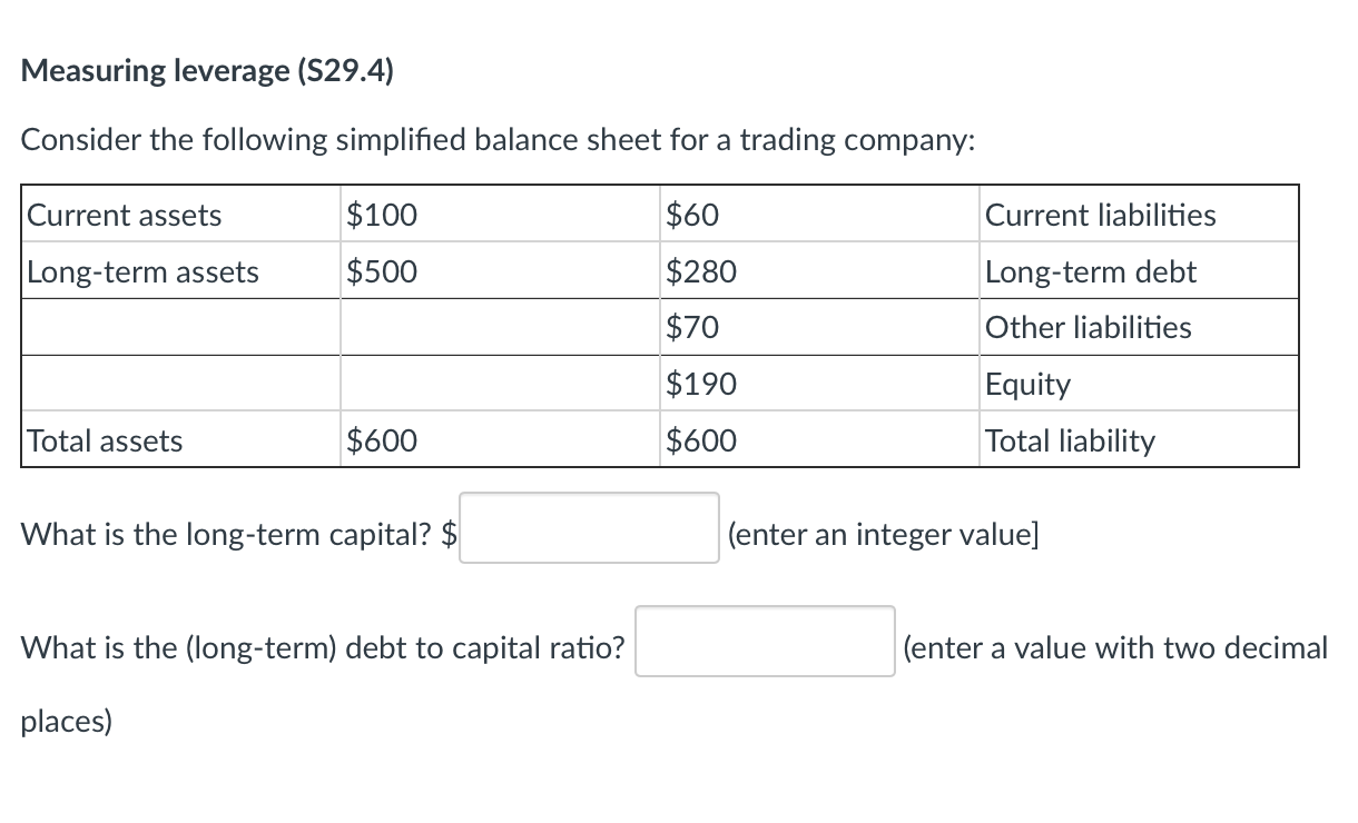 Solved Measuring leverage (S29.4) Consider the following | Chegg.com