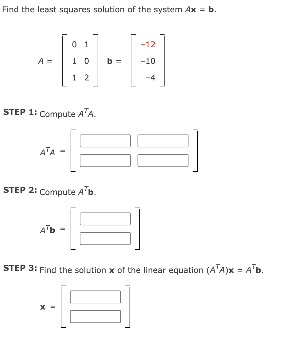 Solved Find the least squares solution of the system Ax = b. | Chegg.com