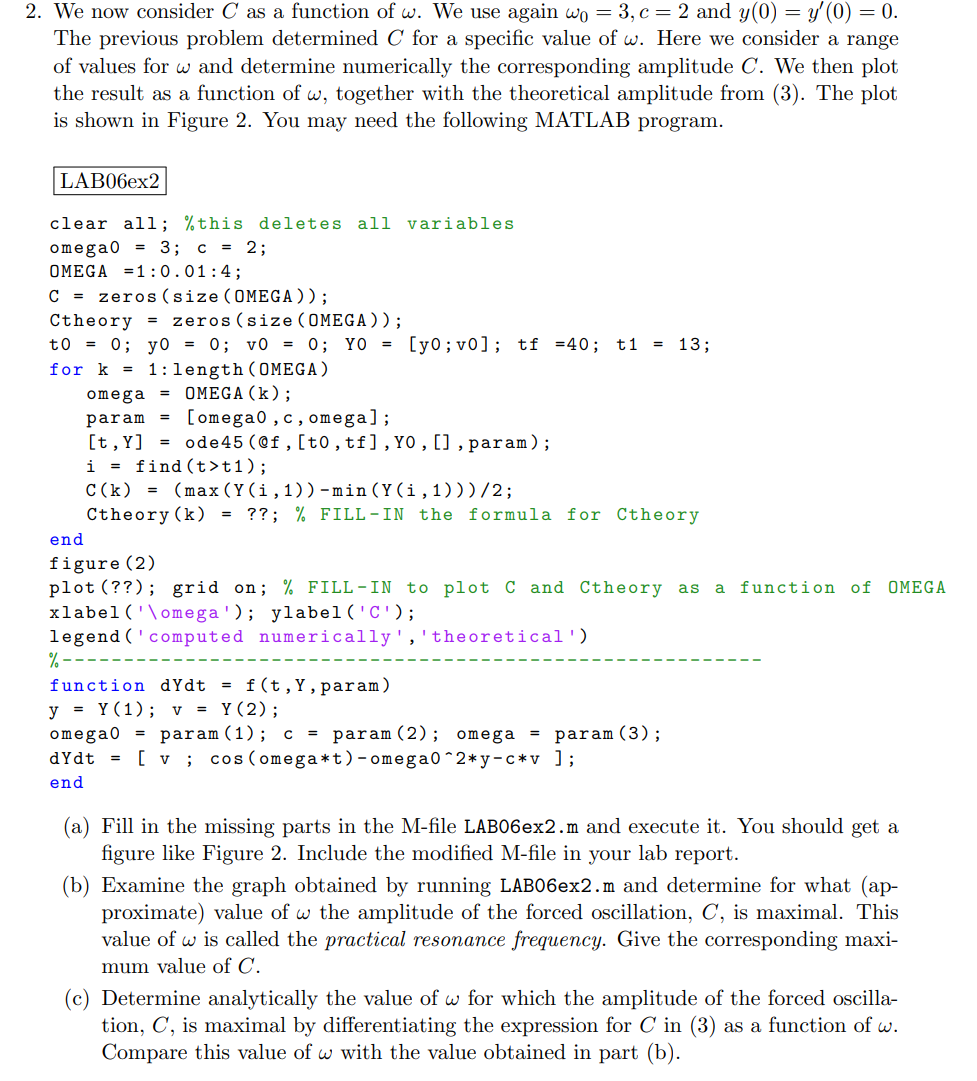 = 2. We now consider C as a function of w. We use | Chegg.com