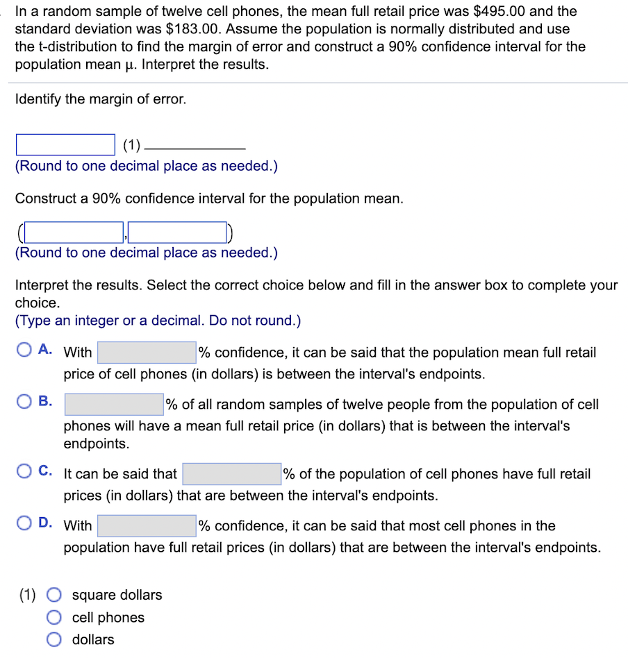 Solved In a random sample of twelve cell phones, the mean | Chegg.com