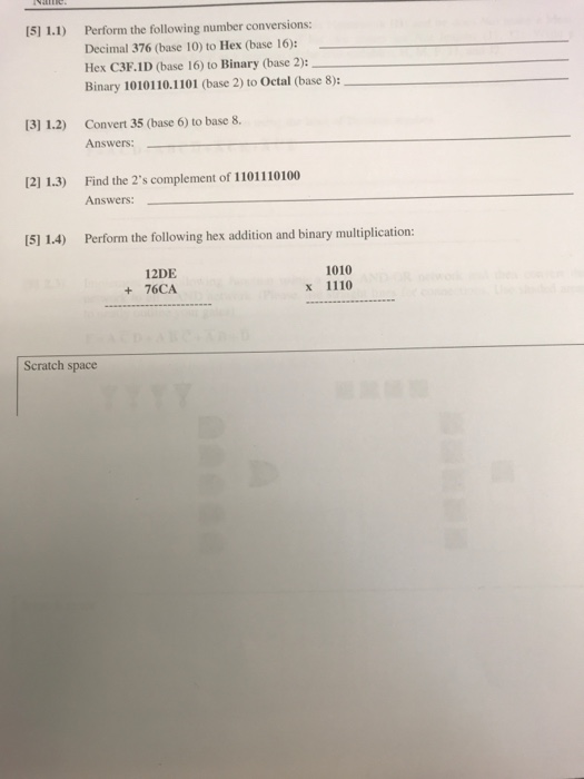 Solved Perform the following number conversions: Decimal 376 | Chegg.com