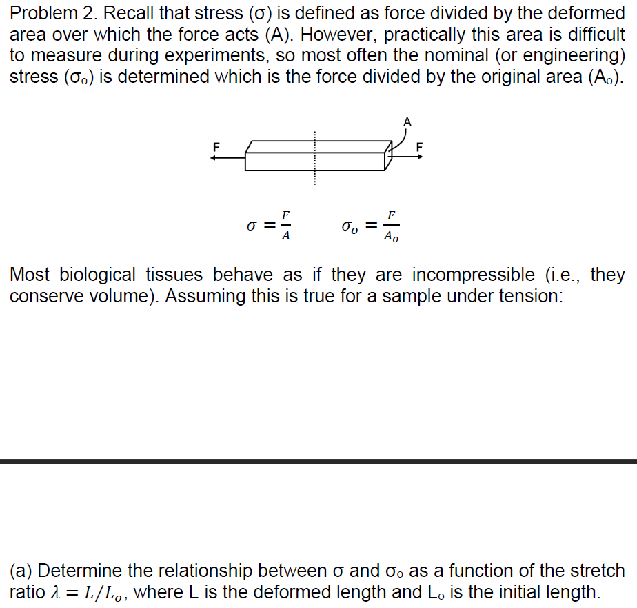 Solved Problem 2. Recall that stress (σ) is defined as force | Chegg.com