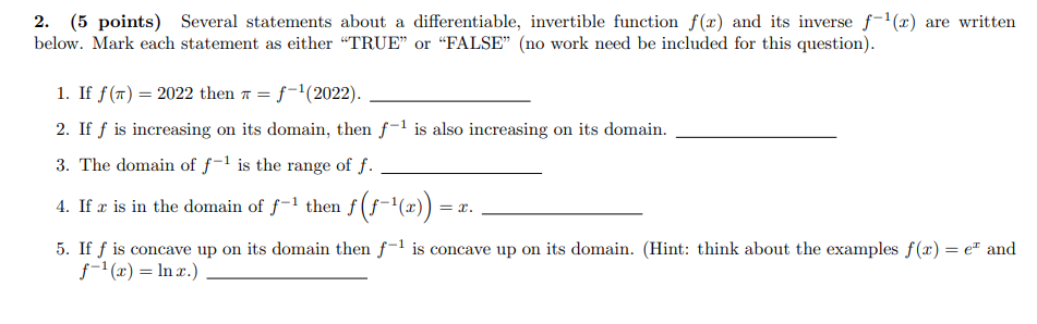 Solved 2. (5 points) Several statements about a | Chegg.com