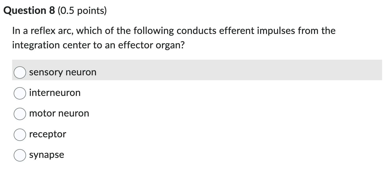 Solved In a reflex arc, which of the following conducts | Chegg.com