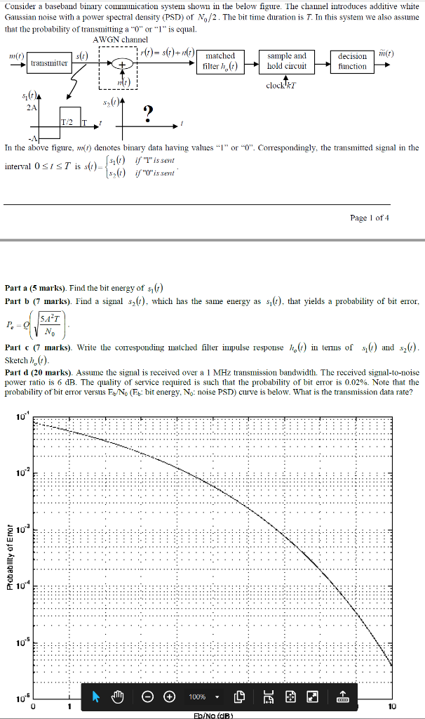 Consider a baseband binary communication system shown | Chegg.com